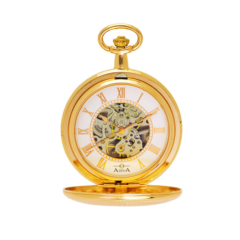 Adina Gold Plated Double Hunter Mechanism Pocket Watch | Kings Pocket ...